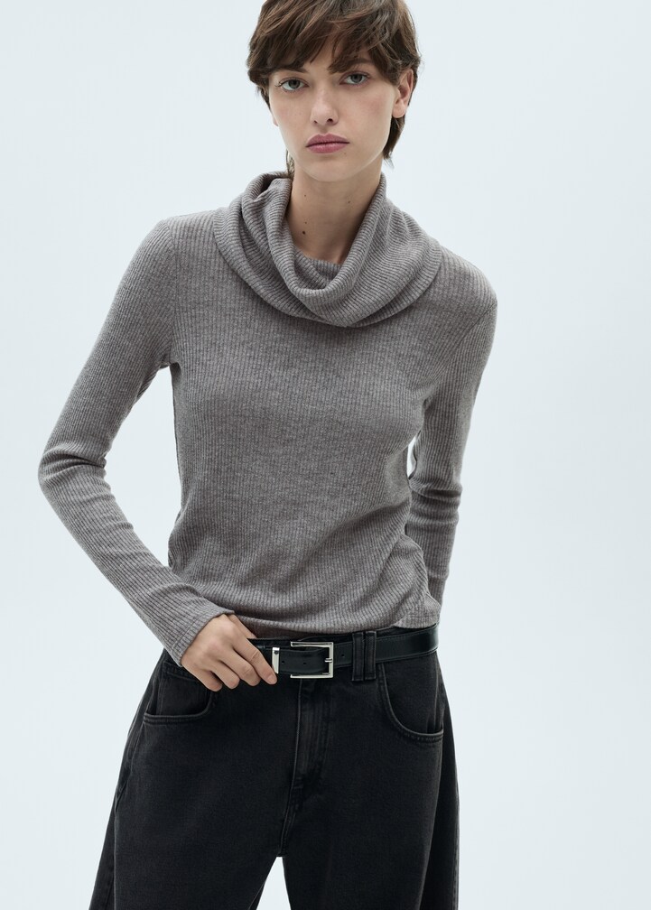 Turtle neck ribbed t-shirt - Women | MANGO USA