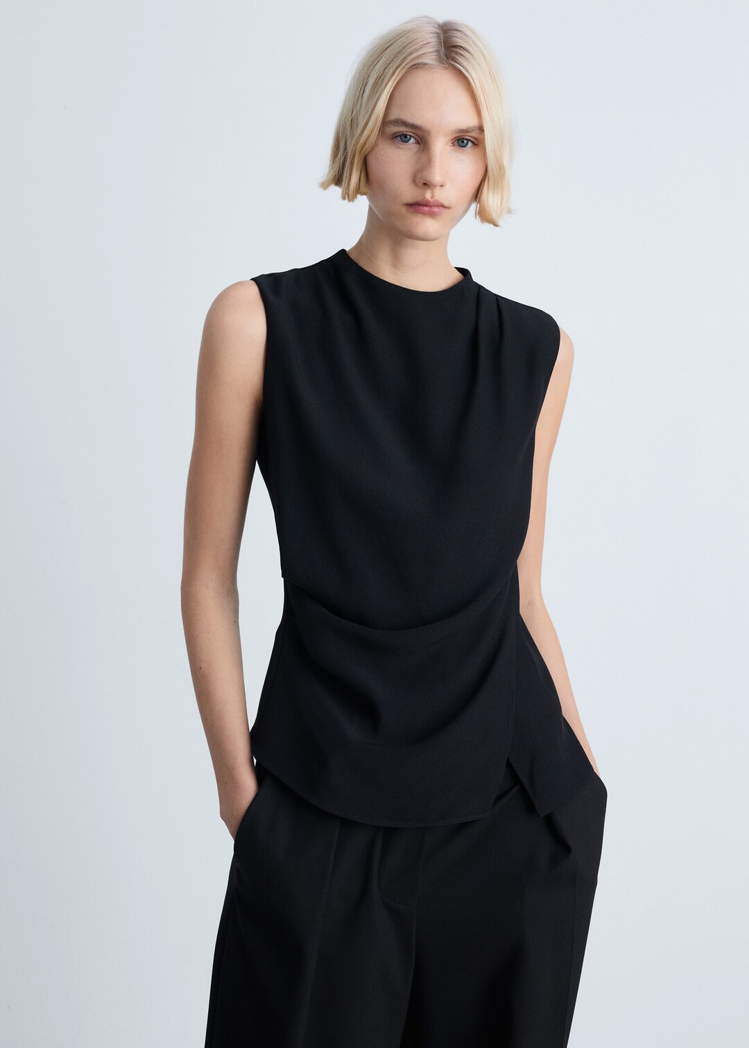 Sleeveless draped blouse - Women | MANGO USA