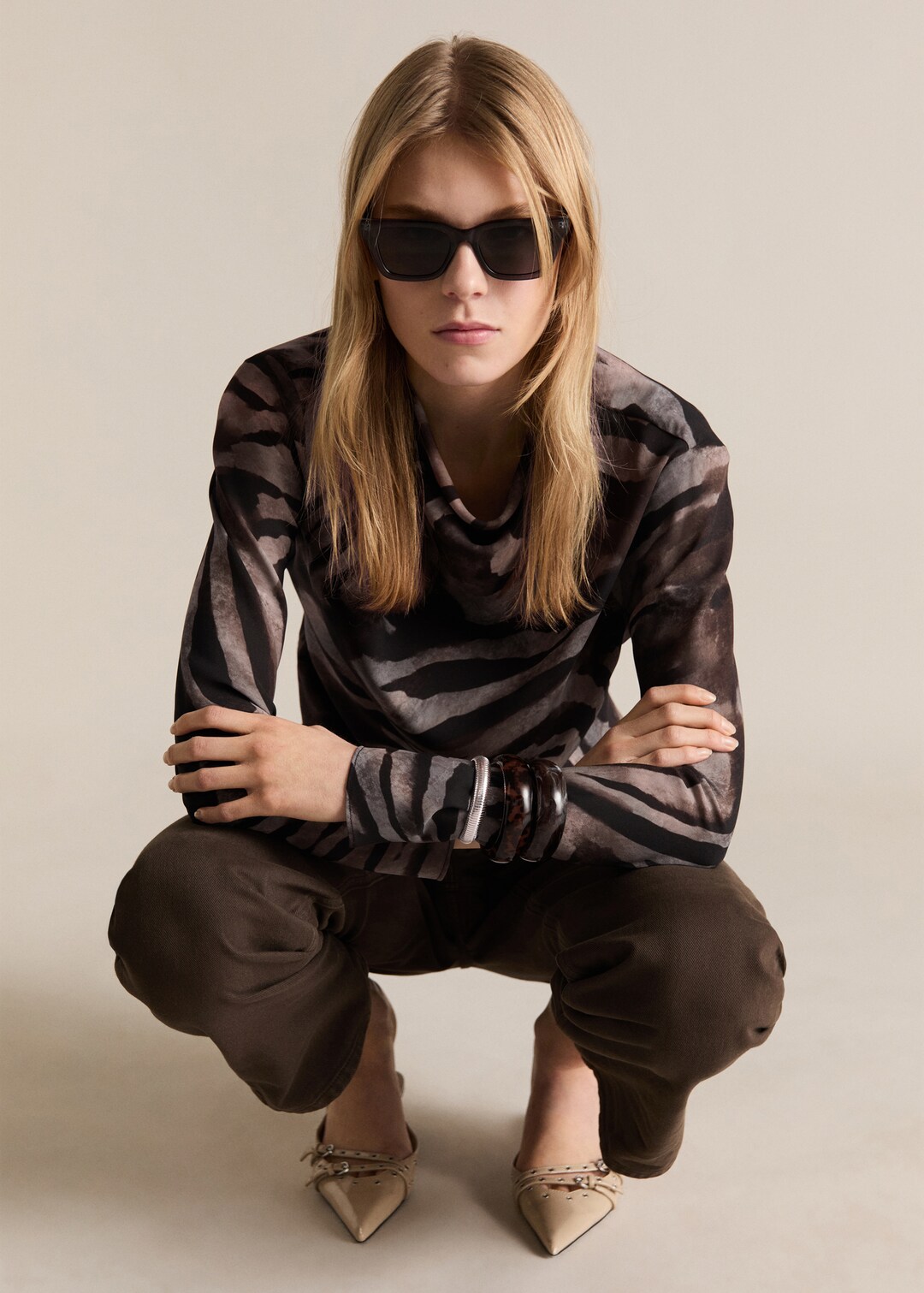 Zebra satin blouse - Women | MANGO USA