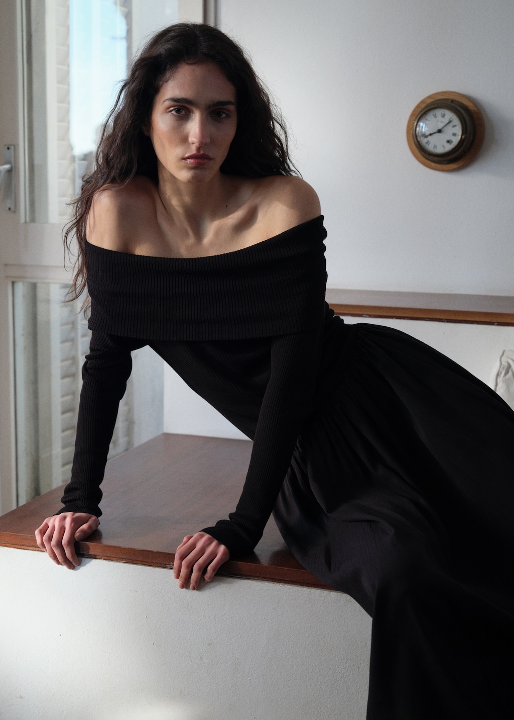 Off The Shoulder Dress In Combined Fabric Women Mango Usa