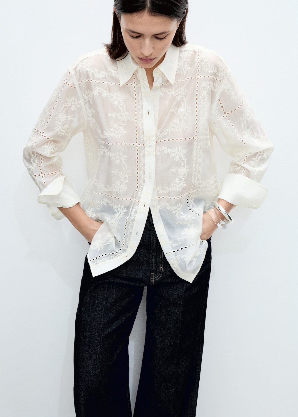 Camisa Lyocell Bordado Flores Mujer Mango Eeuu