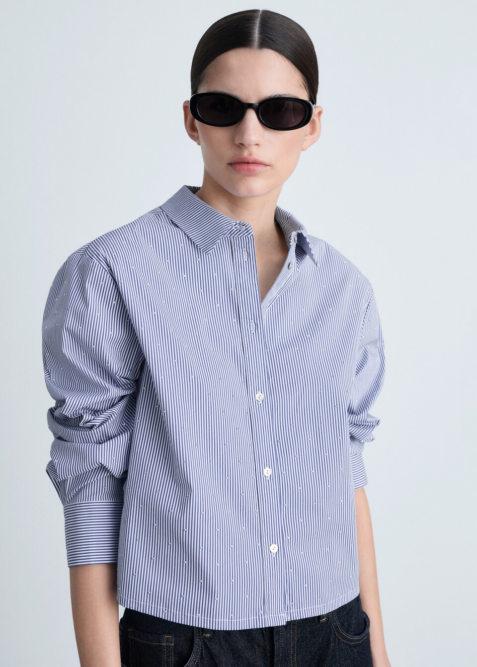 Striped shirt with rhinestone detail - Women | MANGO USA