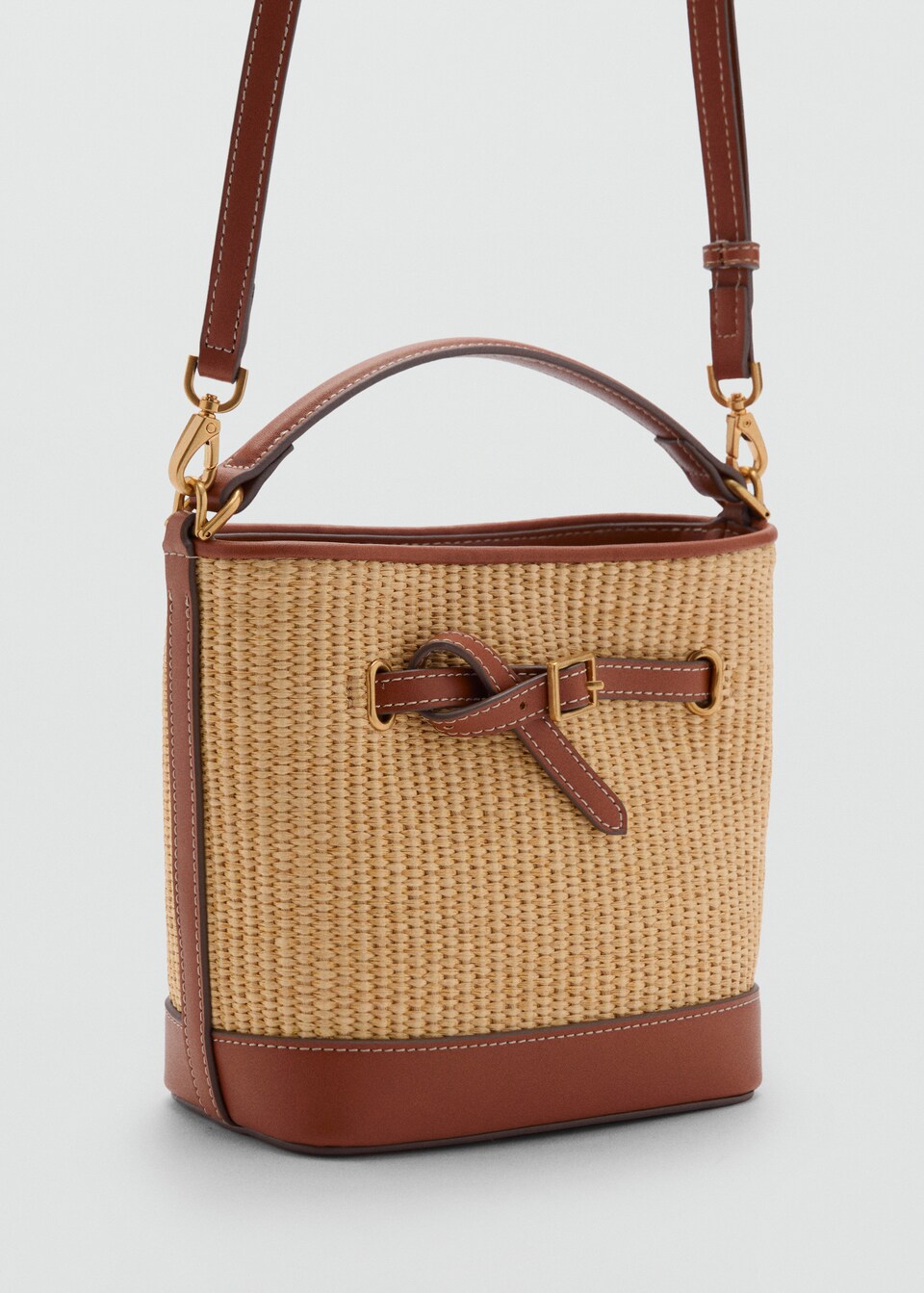 Raffia-effect bucket bag - Women | MANGO USA