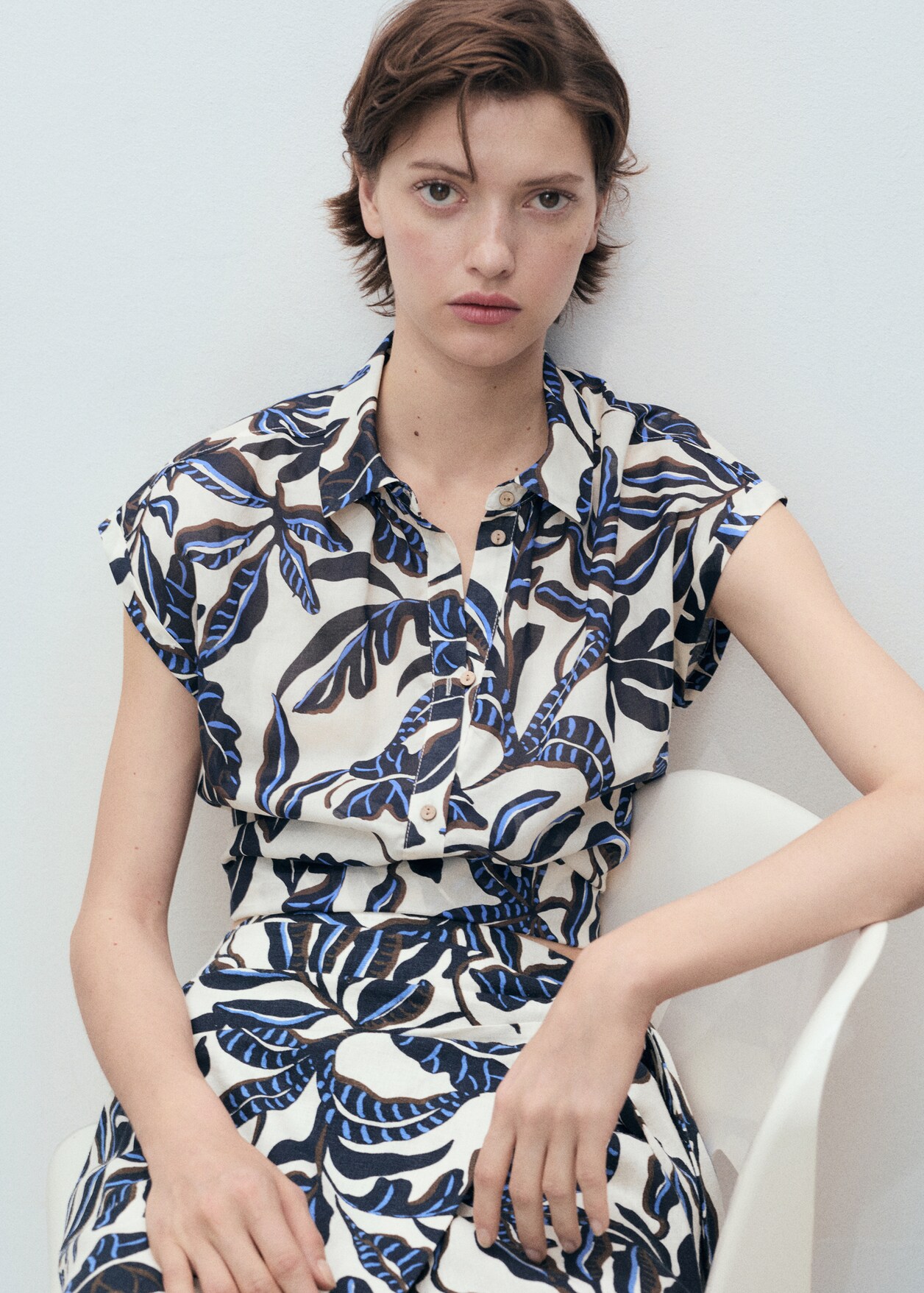 Printed cotton shirt with short sleeves - Women | MANGO USA