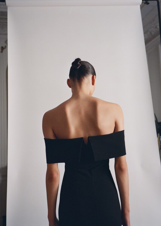 Off The Shoulder Dress With Slit Detail Women Mango Usa