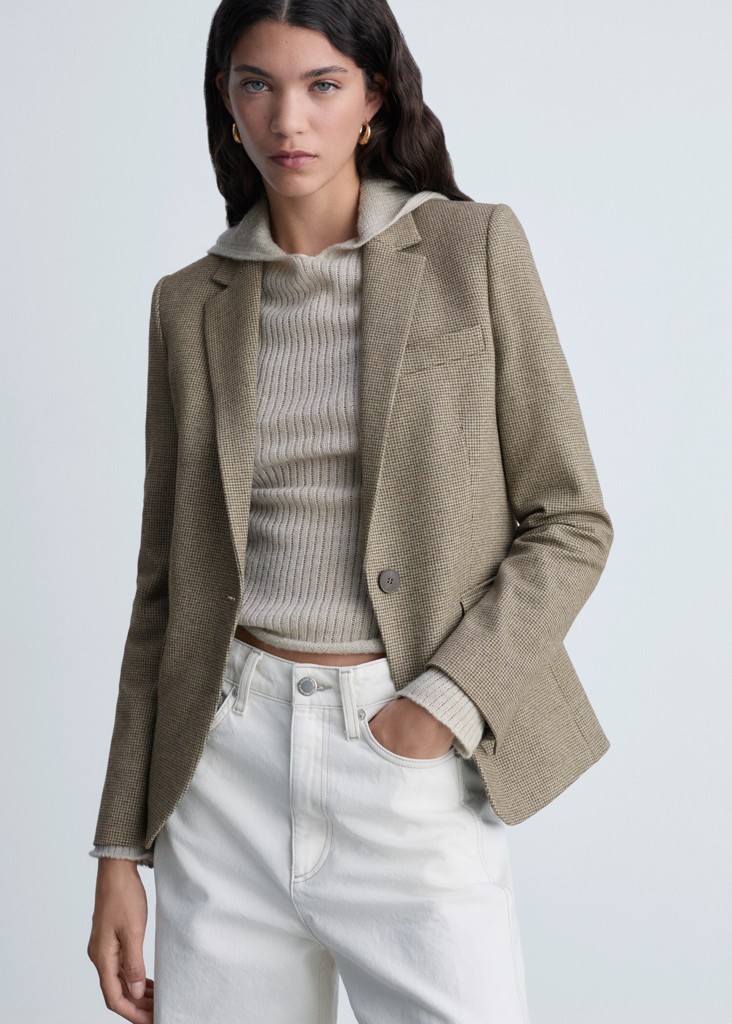 Micro-houndstooth tailored jacket - Women | MANGO USA