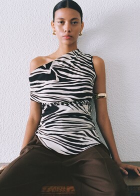Zebra-print draped blouse - Women | MANGO USA