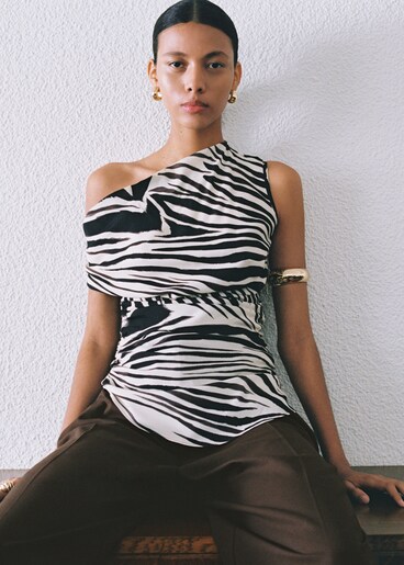 Zebra-print draped blouse - Women | MANGO USA