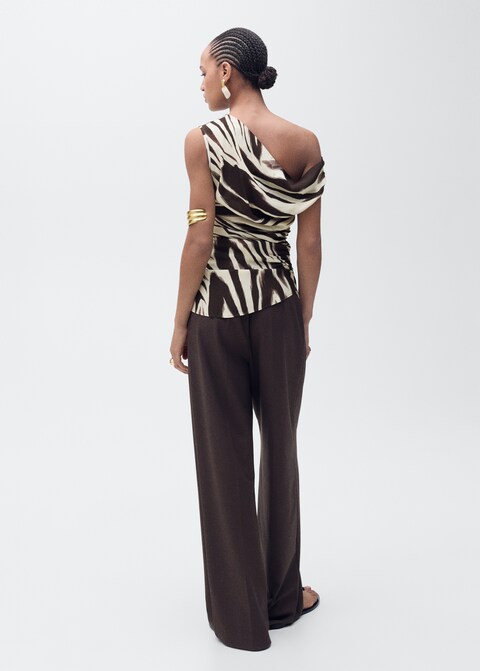 Zebra-print draped blouse - Women | MANGO USA