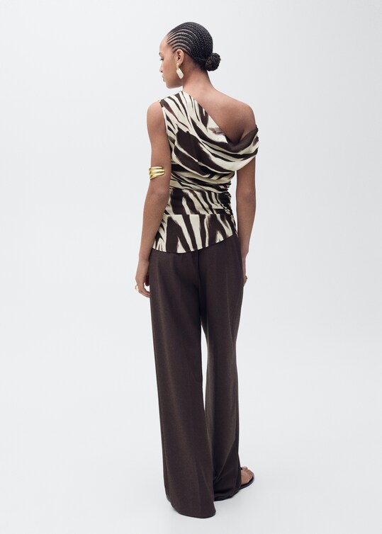 Zebra-print draped blouse - Women | MANGO USA