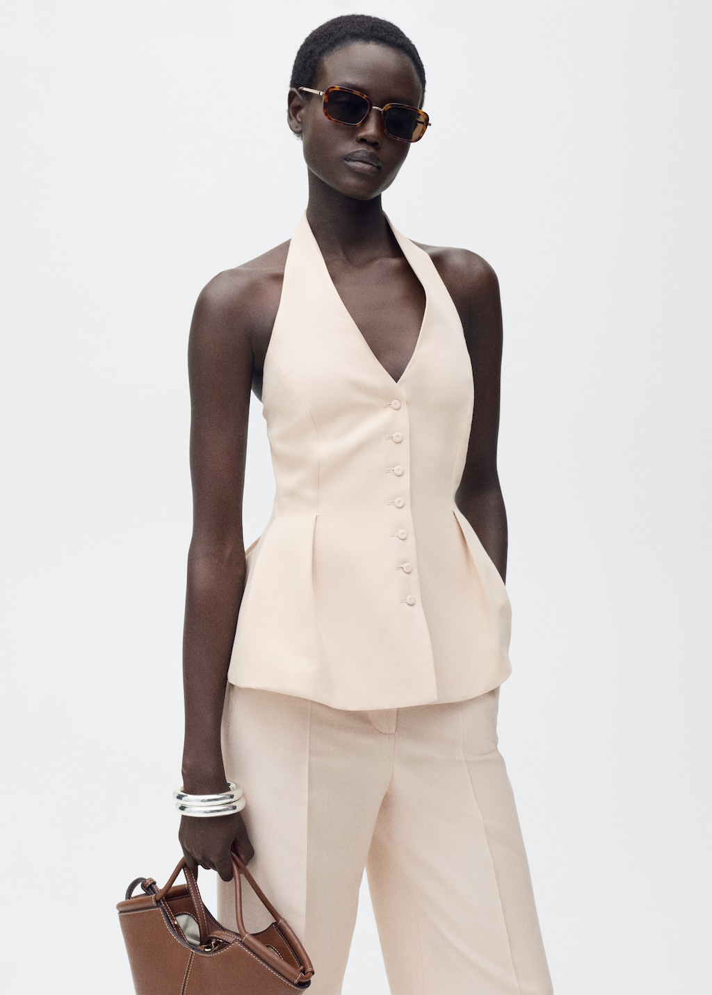 Halter-neck vest with pleats - Women | MANGO USA Halter-neck vest with pleats - Women | MANGO USA