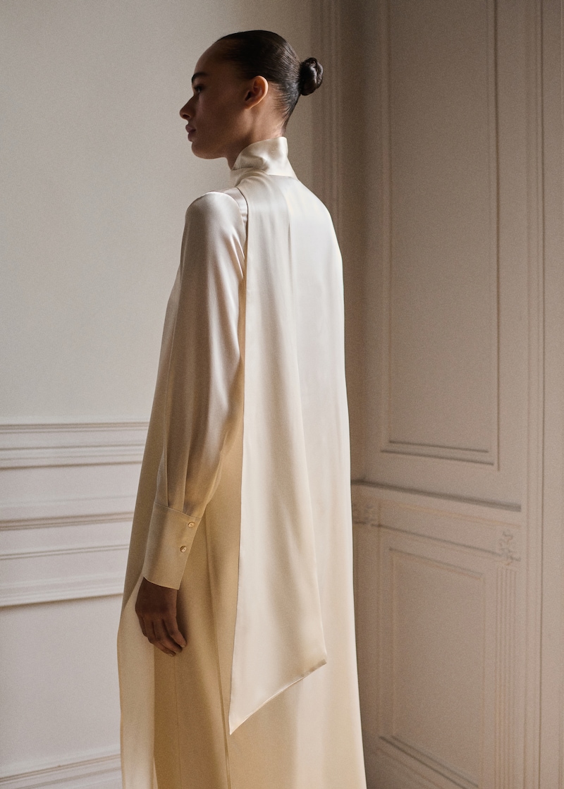 Cape-style silk dress with bow neck - Women | MANGO USA