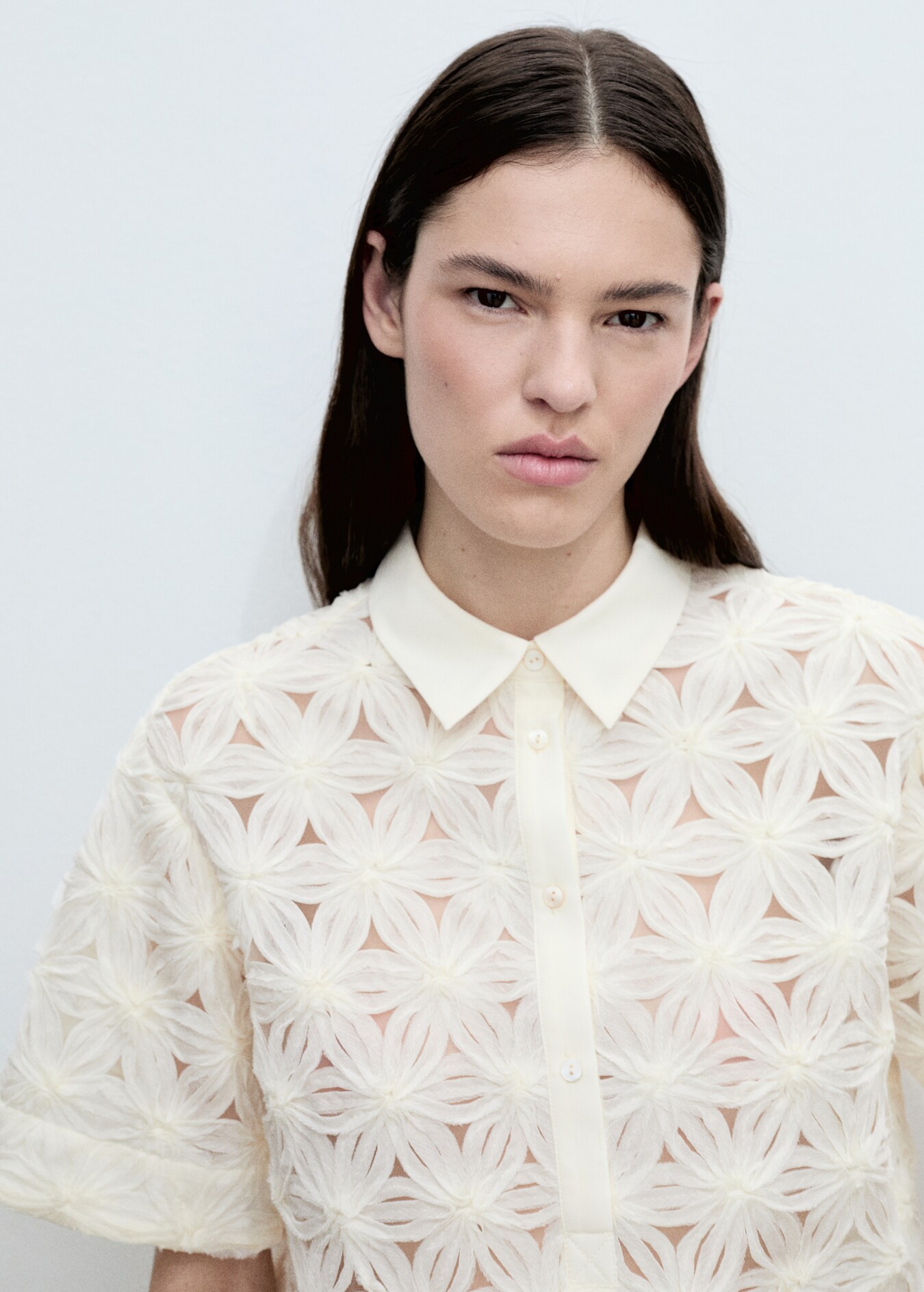 Openwork floral textured shirt - Women | MANGO USA
