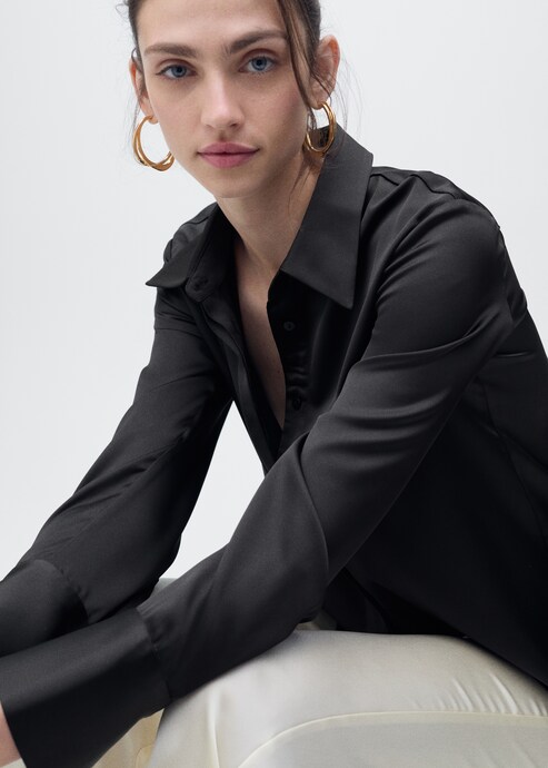 Satin shirt with hidden buttons - Women | MANGO USA