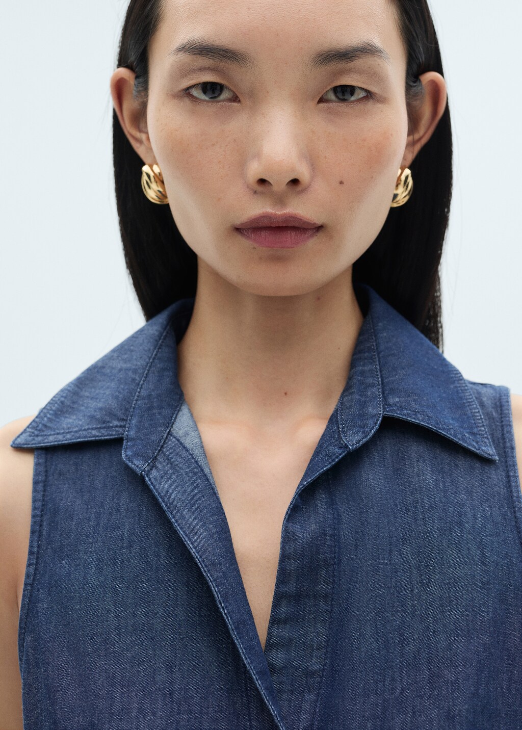 Denim-effect cotton top - Women | MANGO USA