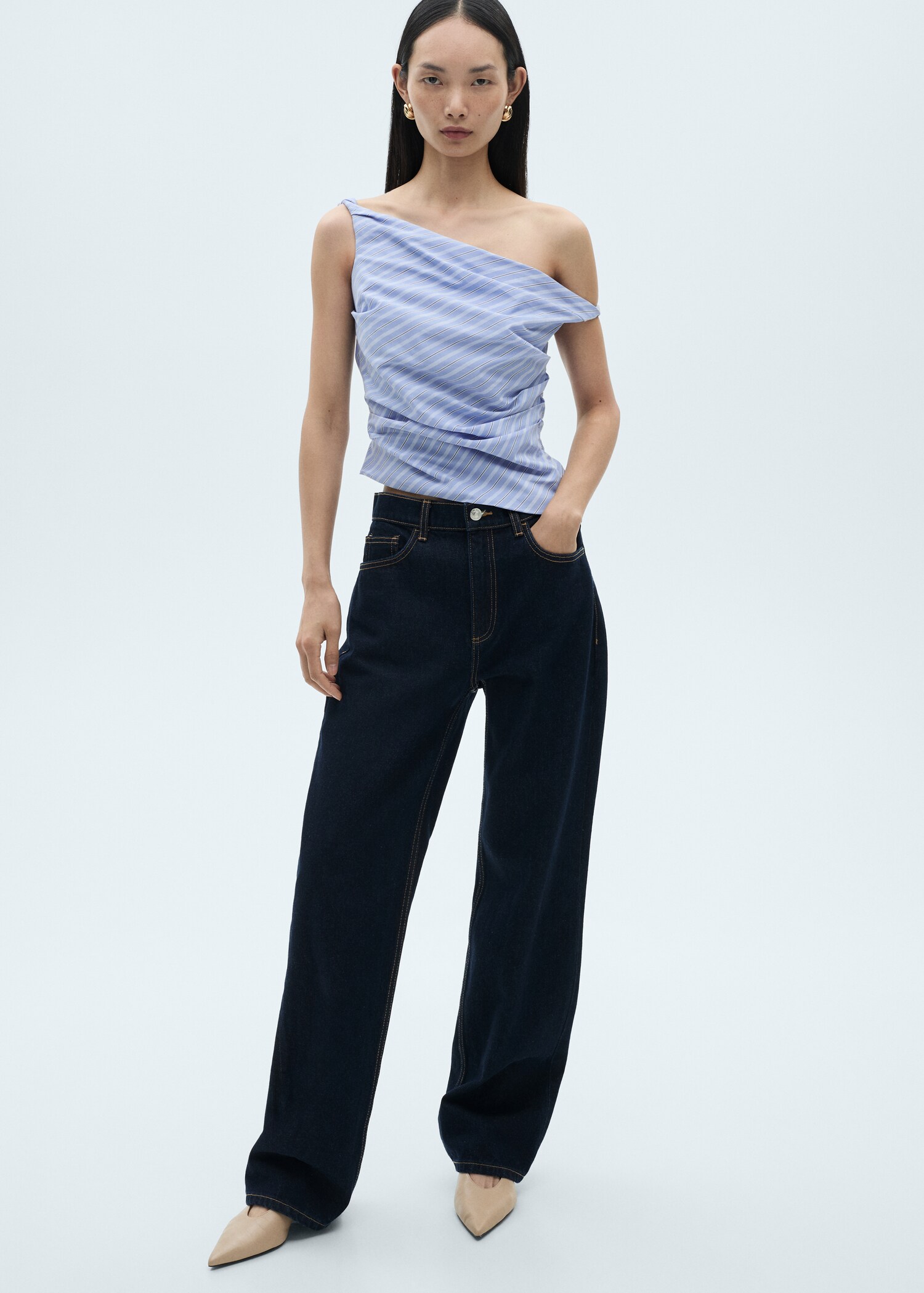 Striped draped asymmetric top - Women | MANGO USA