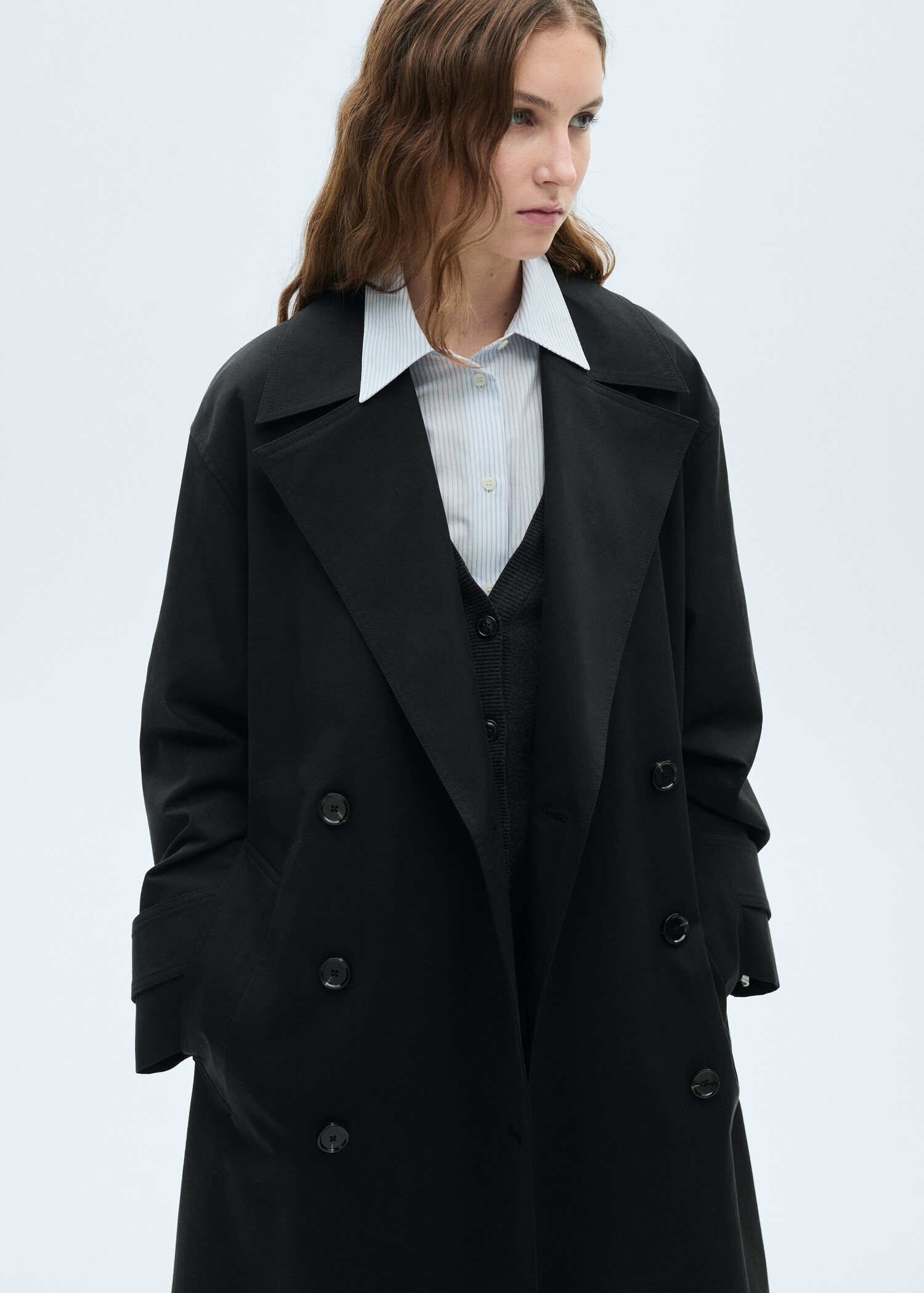 Long oversized double-breasted trench coat - Women | MANGO USA