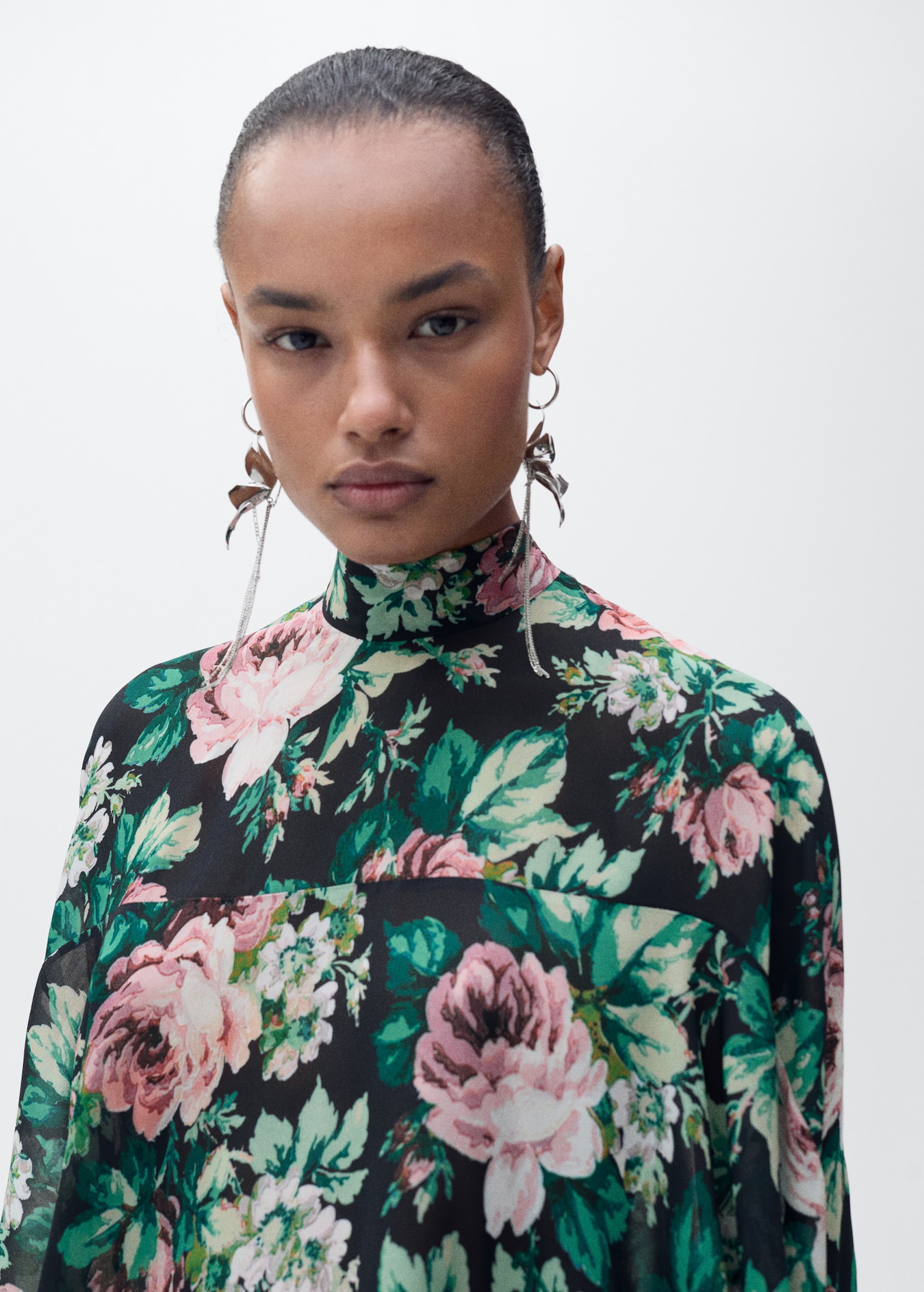 Floral Print Turtleneck Blouse Women Mango Usa