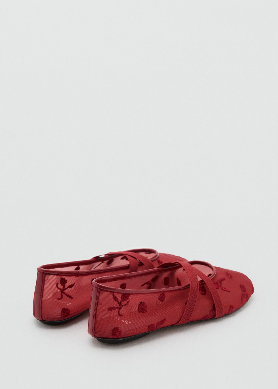 Ballet flats with cross straps with embroidered flowers - Women | MANGO USA