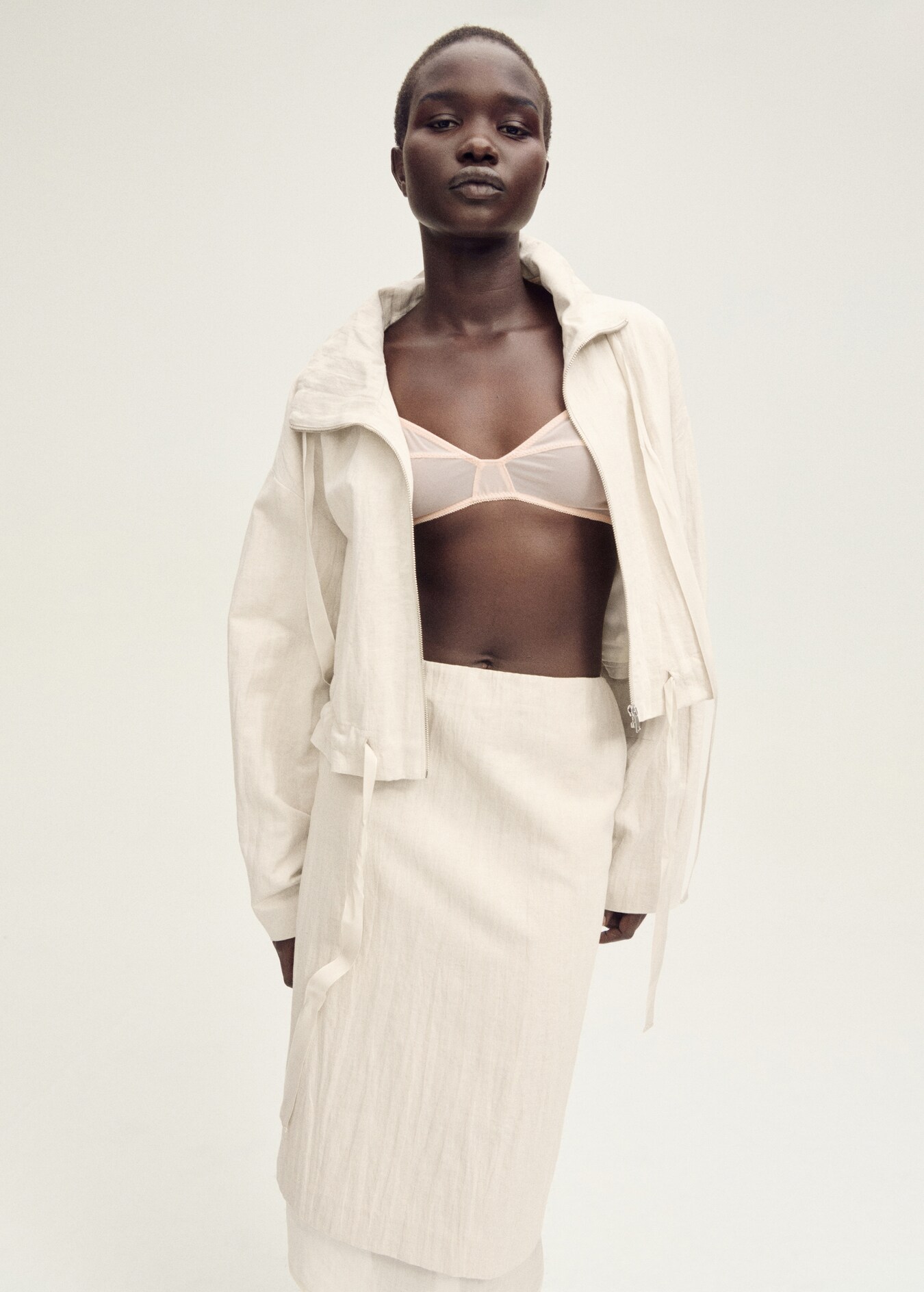 Linen-blend cropped jacket - Women | MANGO USA