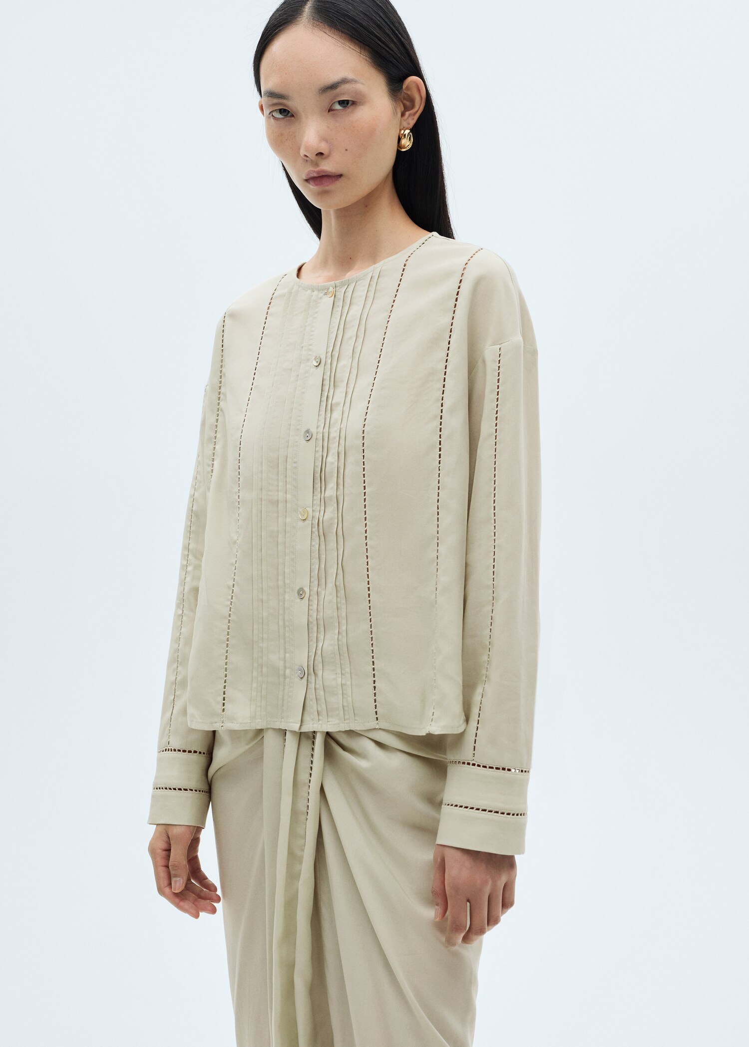 Lyocell blouse with openwork details - Women | MANGO USA