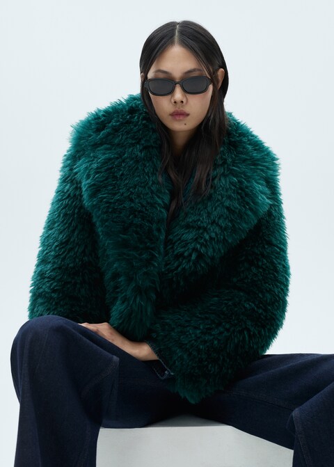 Fur-effect coat with lapels - Women | MANGO USA