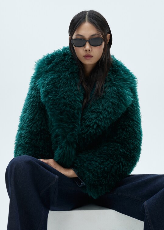 Fur-effect coat with lapels - Women | MANGO USA