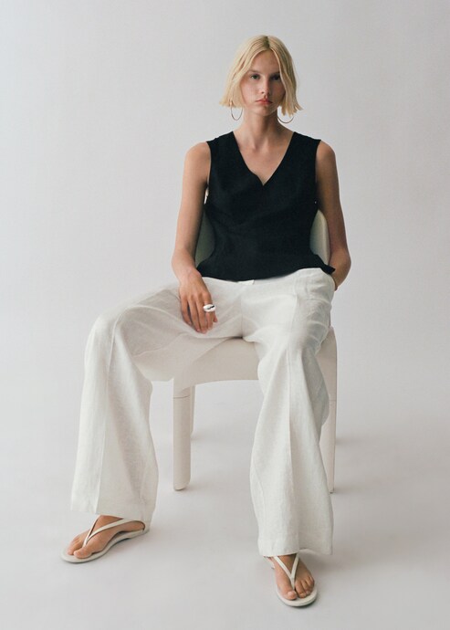 Linen-blend peplum top - Women | MANGO USA