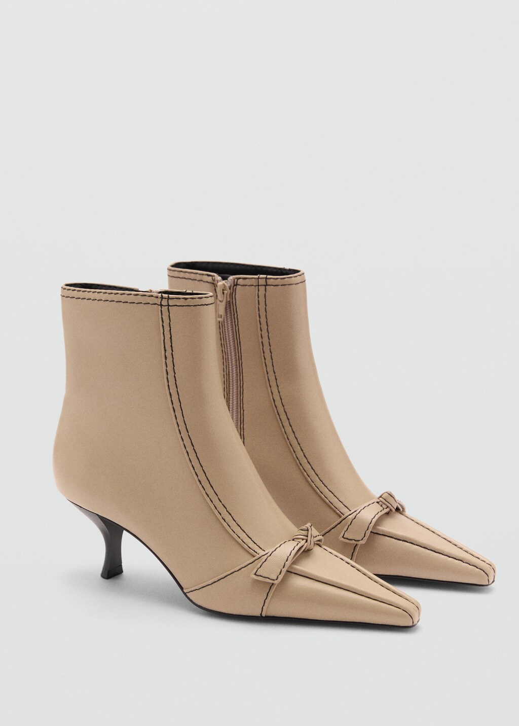 Leather boots with bow and decorative stitching - Women | MANGO Malaysia