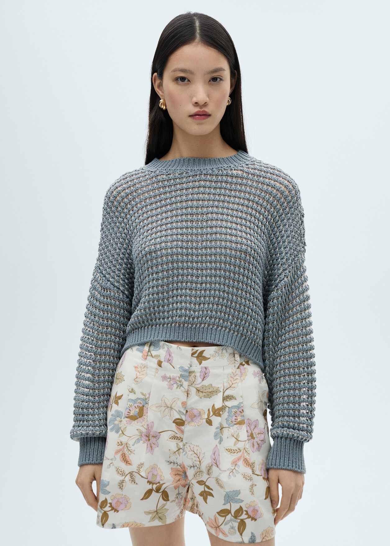 Oversized openwork knitted sweater - Women | MANGO USA