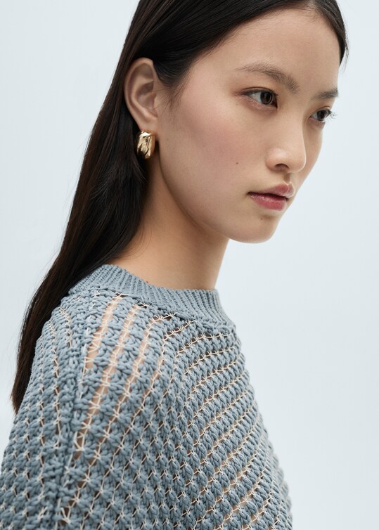 Oversized openwork knitted sweater - Women | MANGO USA