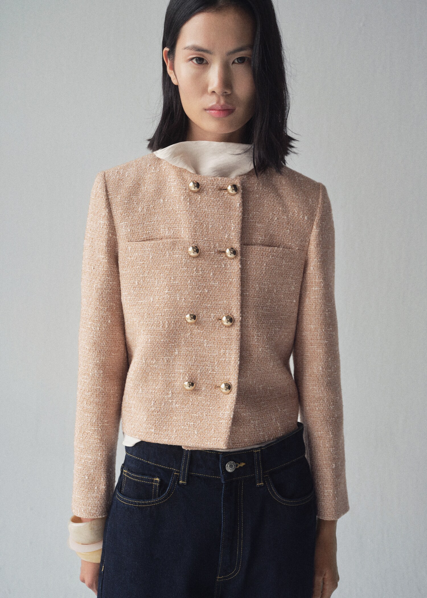 Double-breasted tweed jacket - Women | MANGO United Kingdom