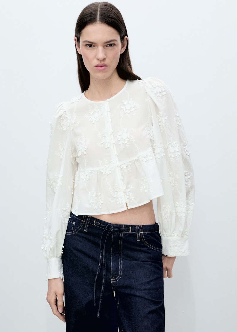 Flower Embroidered Cotton Blouse Women Mango Usa
