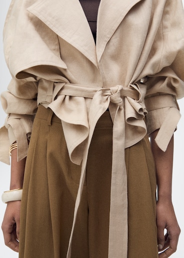 Linen jacket with belt - Women | MANGO USA