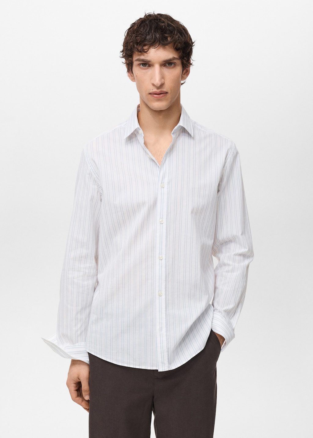 100 Cotton Regular Fit Striped Shirt Men Mango Sweden