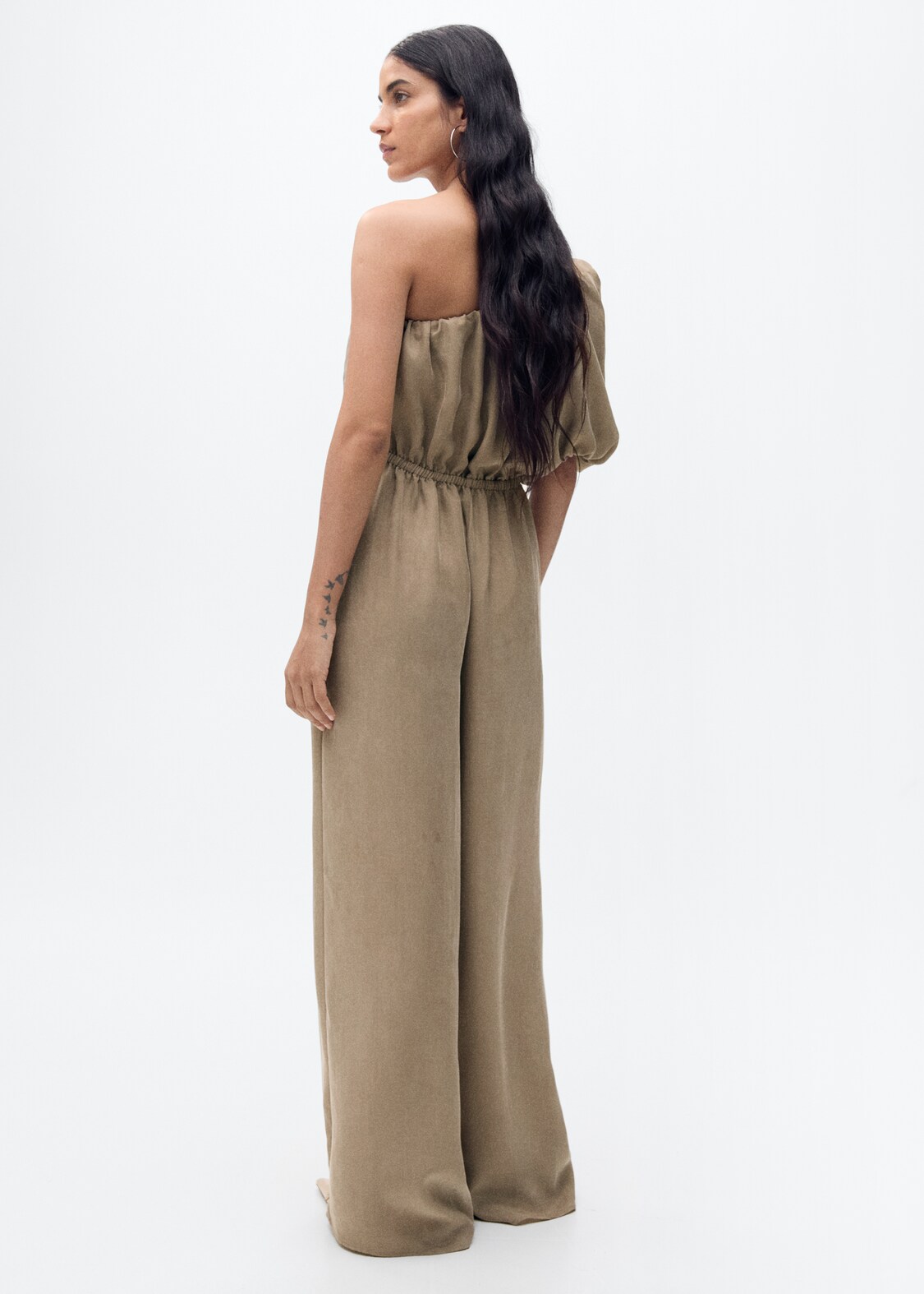 Long jumpsuit with asymmetrical gathered collar - Women | MANGO USA