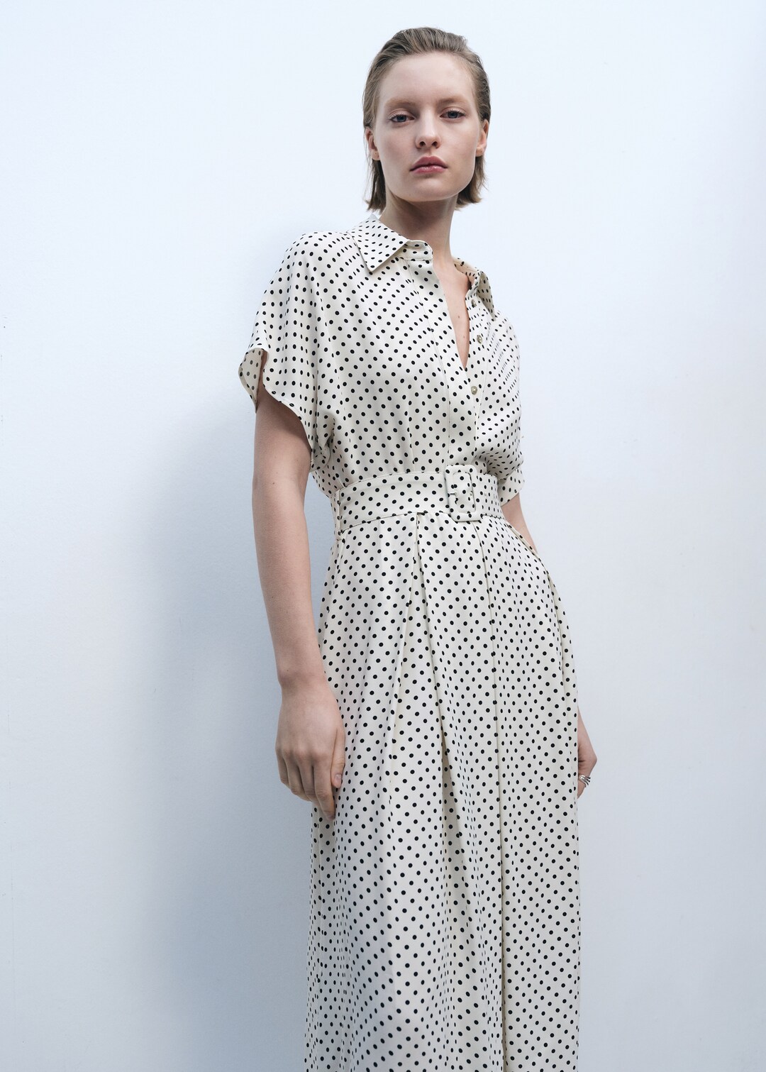 Polka-dot dress with belt - Women | MANGO USA