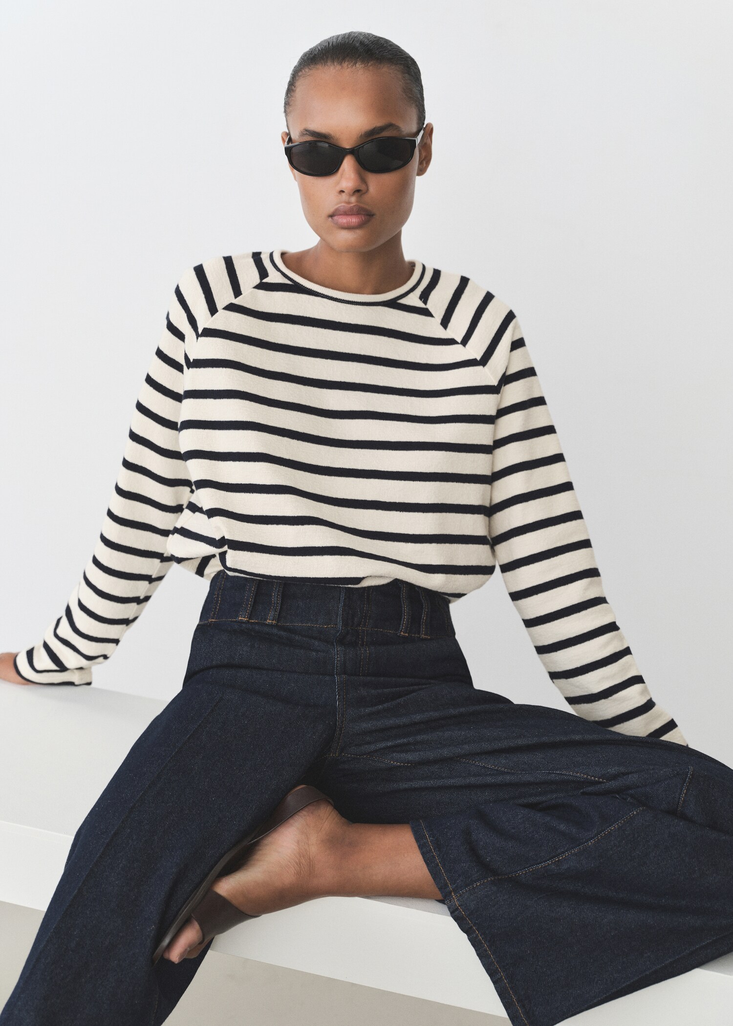 Striped round-neck sweatshirt - Women | MANGO United Kingdom
