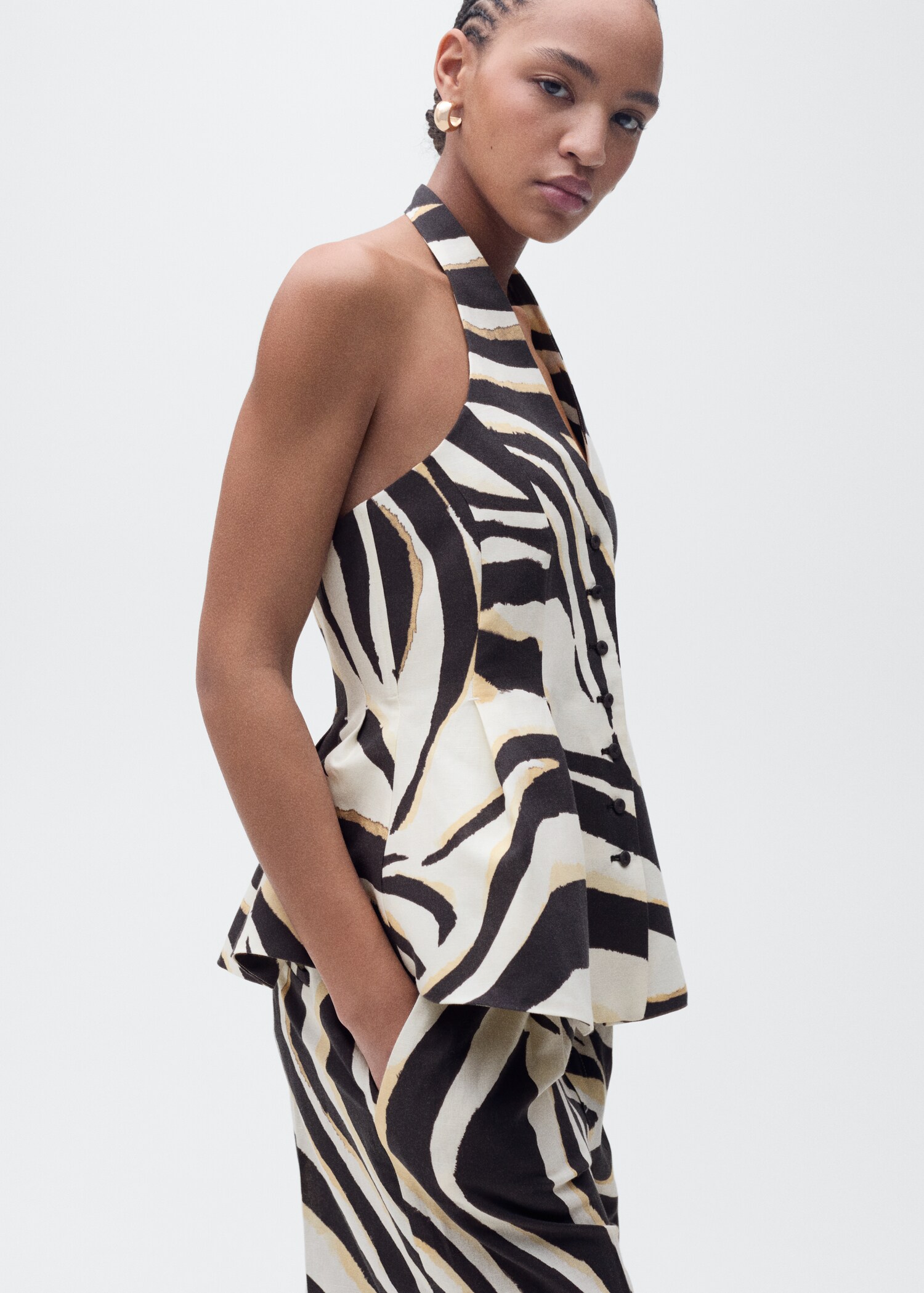 Linen zebra-print halter vest - Women | MANGO USA