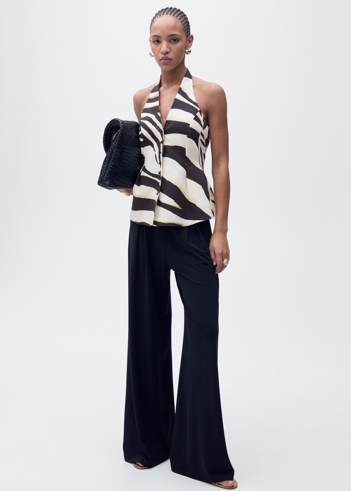 Linen zebra-print halter vest - Women | MANGO USA