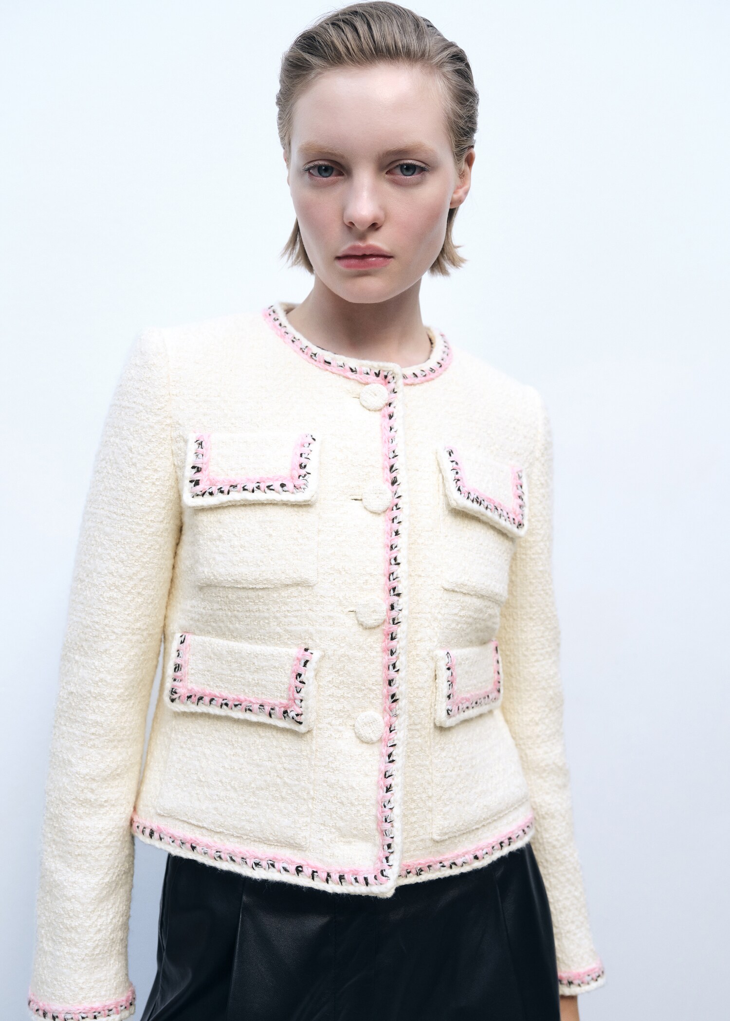 Tweed jacket with contrasting trims - Women | MANGO USA