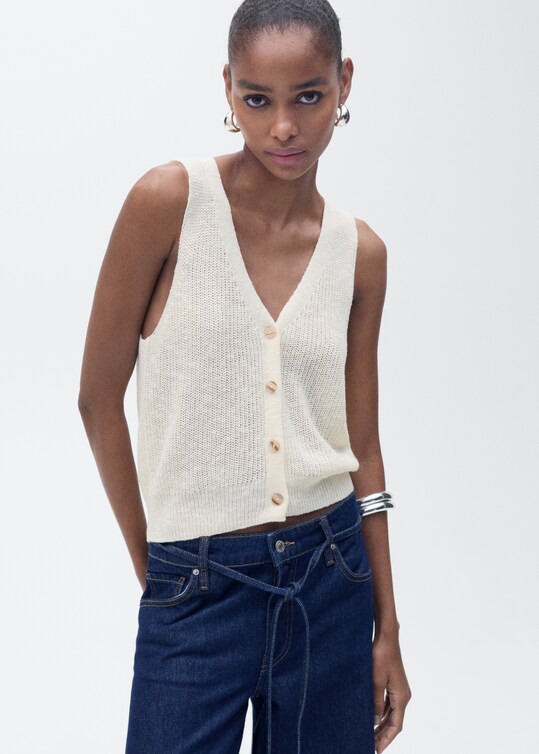 Chunky-knit vest with buttons - Women | MANGO USA