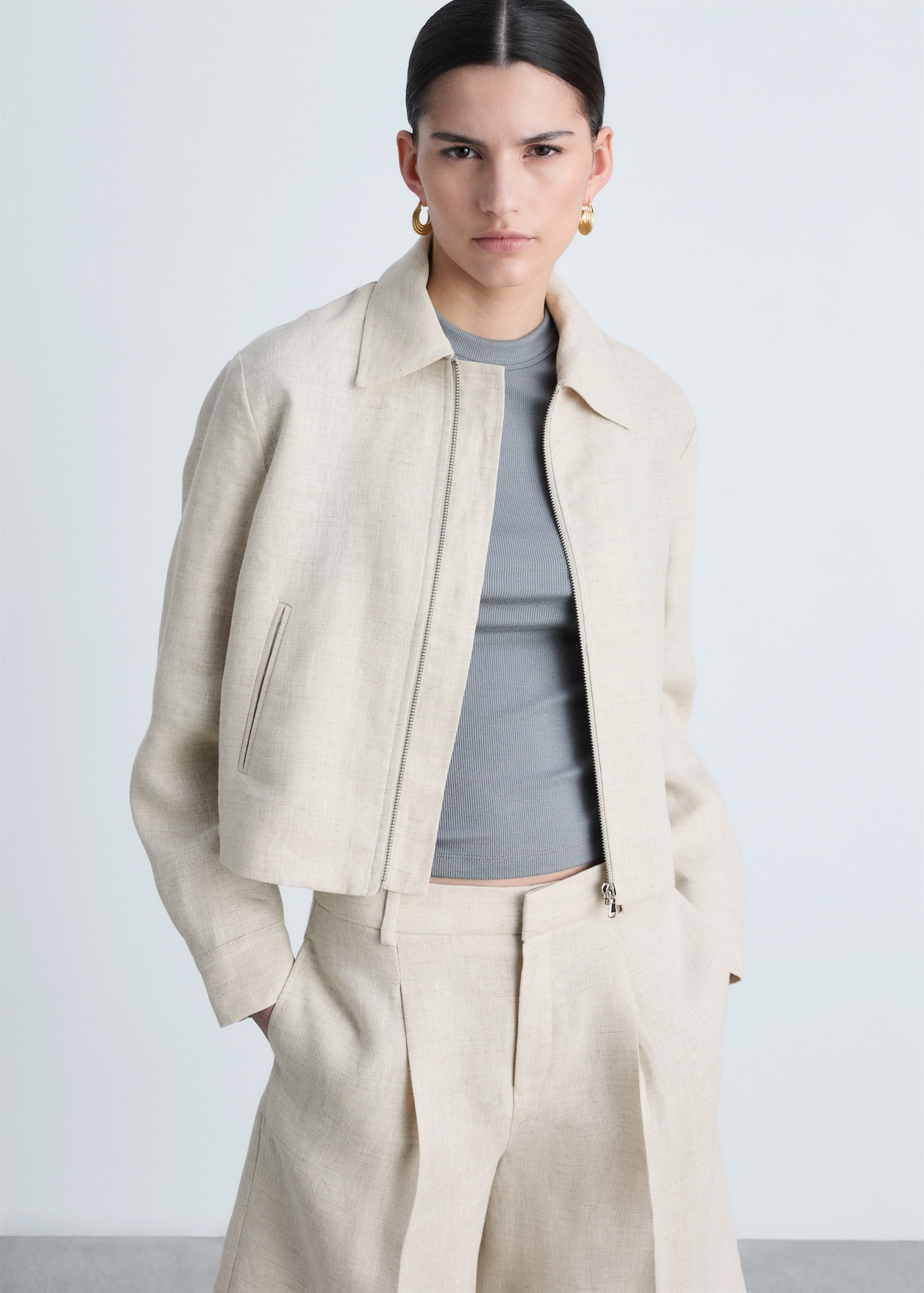 100% linen jacket with zip - Women | MANGO United Kingdom