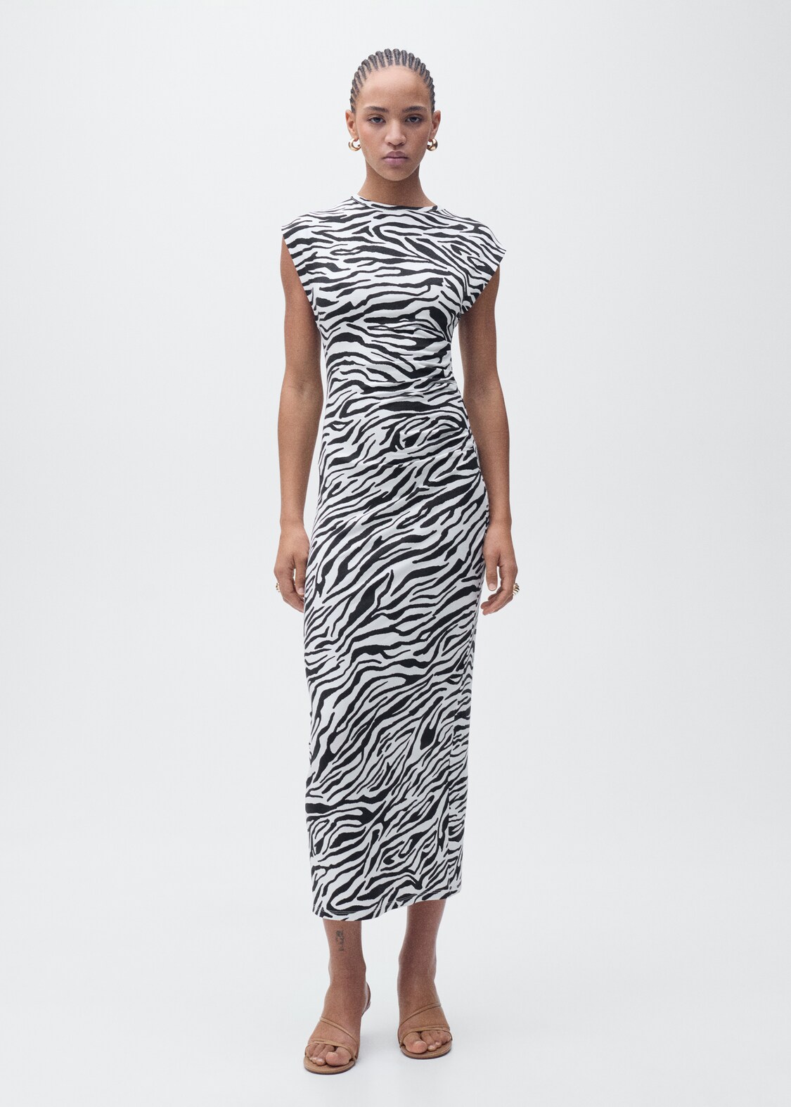 Vestido midi justo com estampado de zebra - Mulher | MANGO Portugal