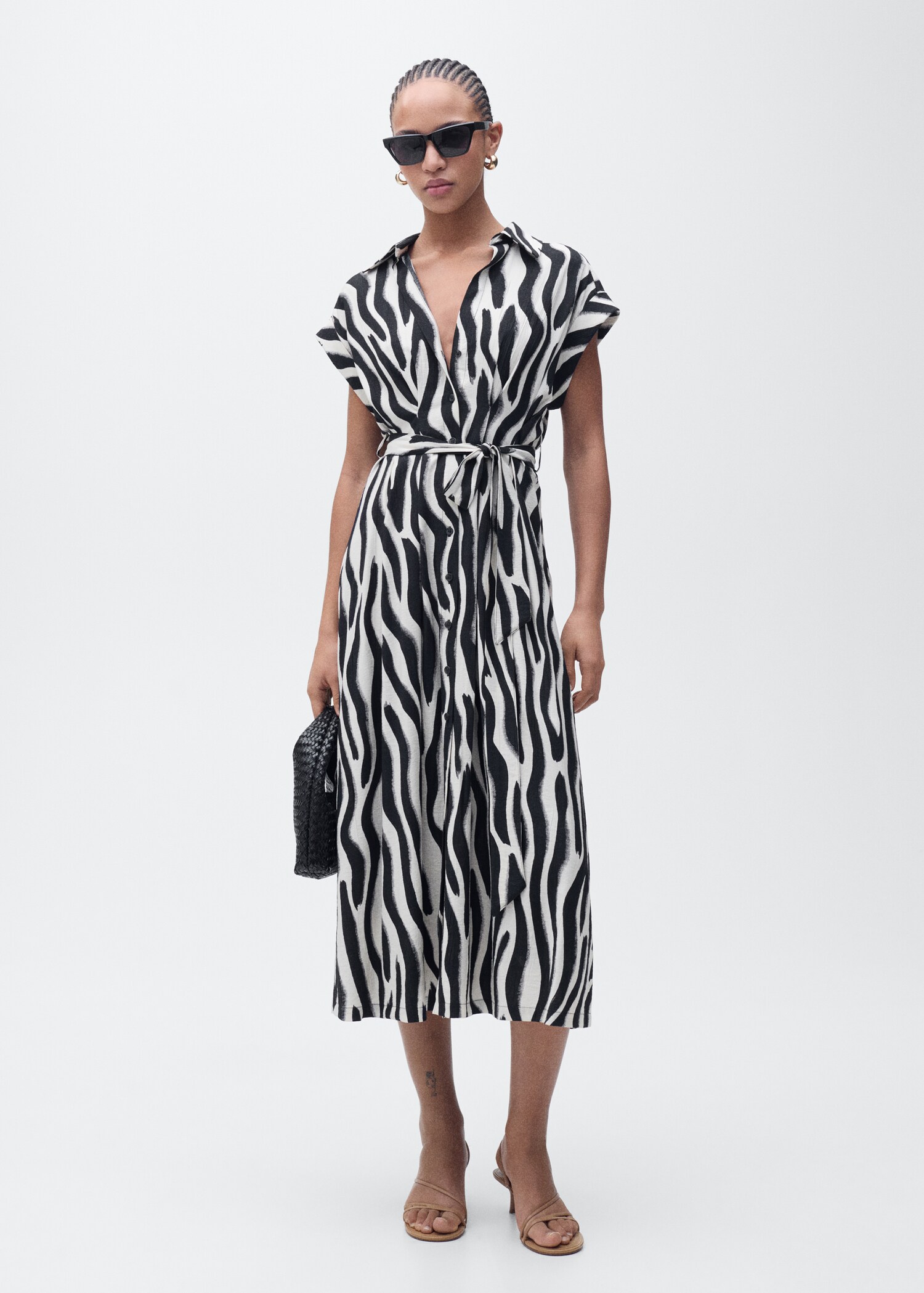 Vestido camiseiro com estampado de zebra - Mulher | MANGO Portugal