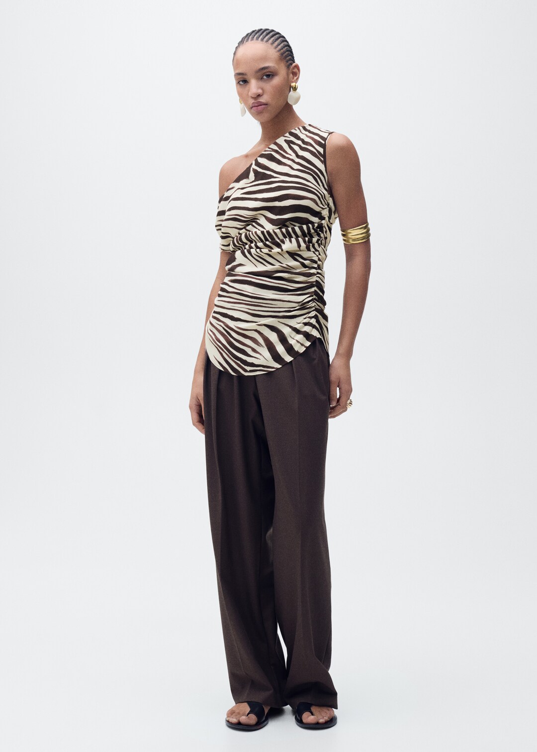 Zebra-print draped blouse - Women | MANGO USA