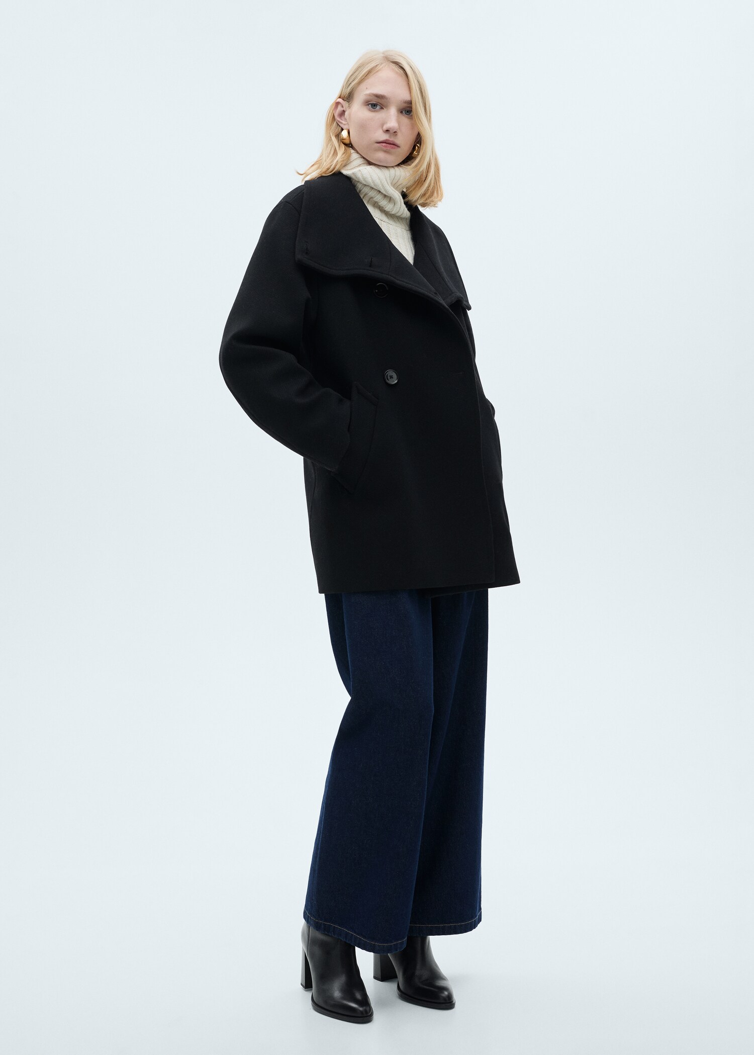 Midi wool coat with wraparound collar - Women | MANGO USA