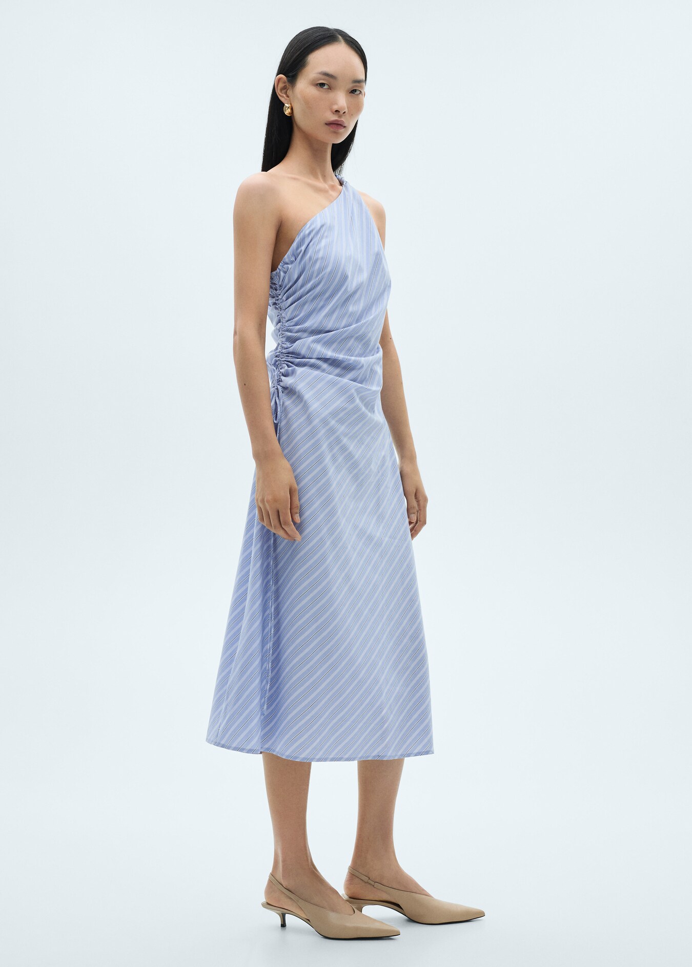Striped draped asymmetrical dress - Women | MANGO Netherlands