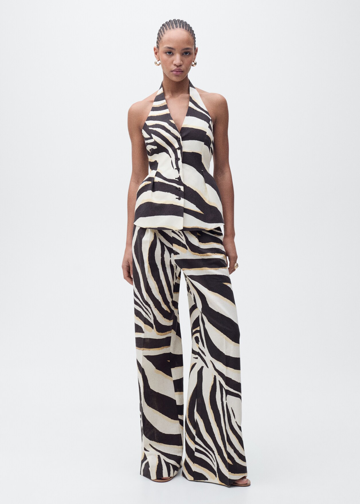 Linen zebra-print halter vest - Women | MANGO USA